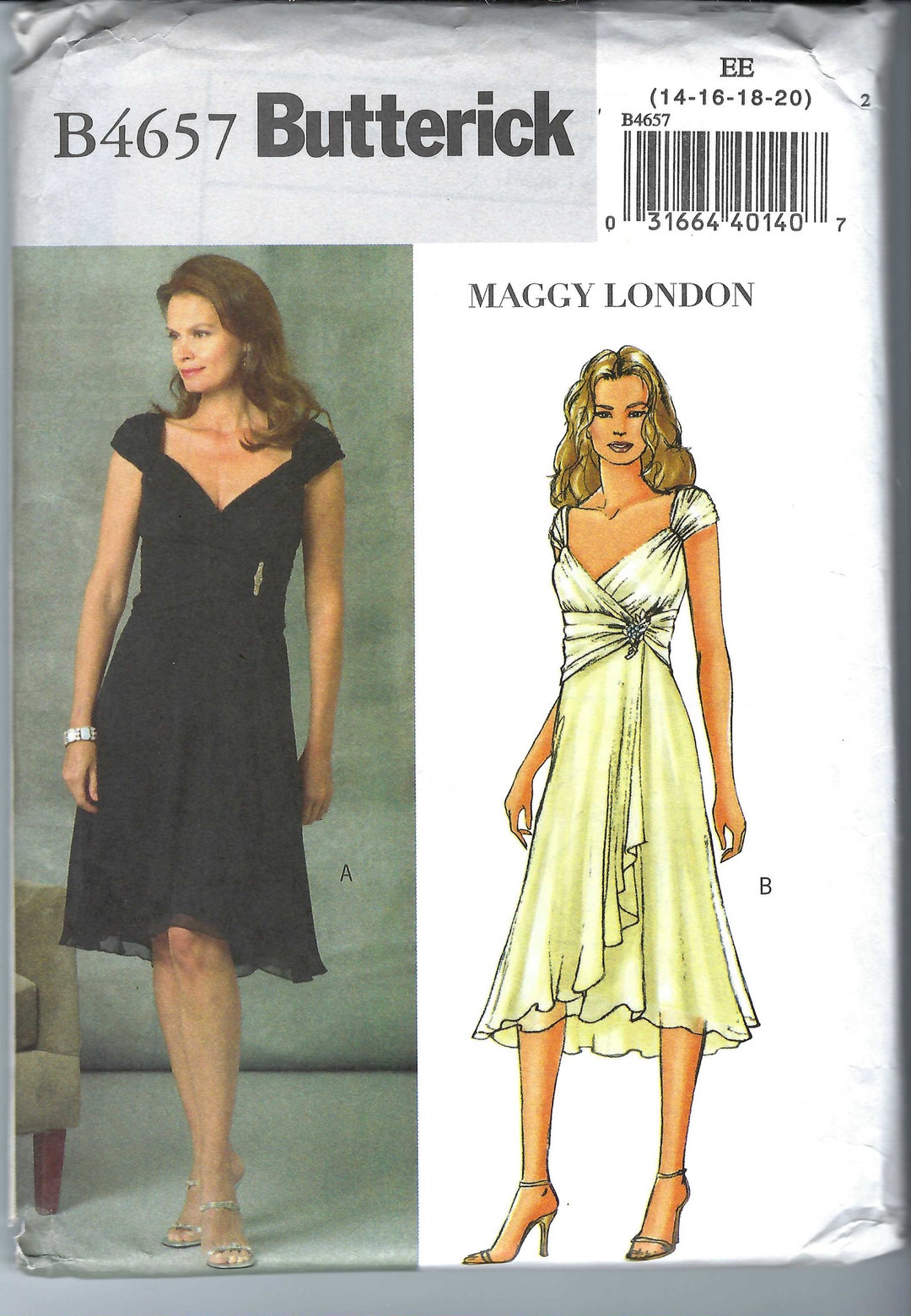 Uncut Butterick Sewing Pattern Misses' Formal Deep V Neck Mock Wrap ...