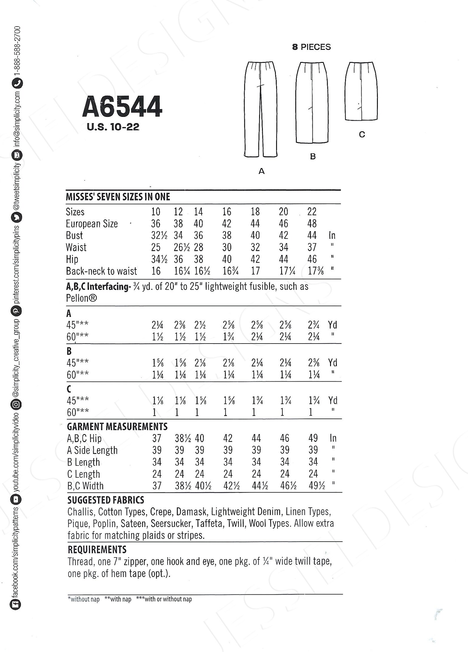 Uncut New Look Sewing Pattern 810 6544 Misses Skirt & TROUSERS EASY ...