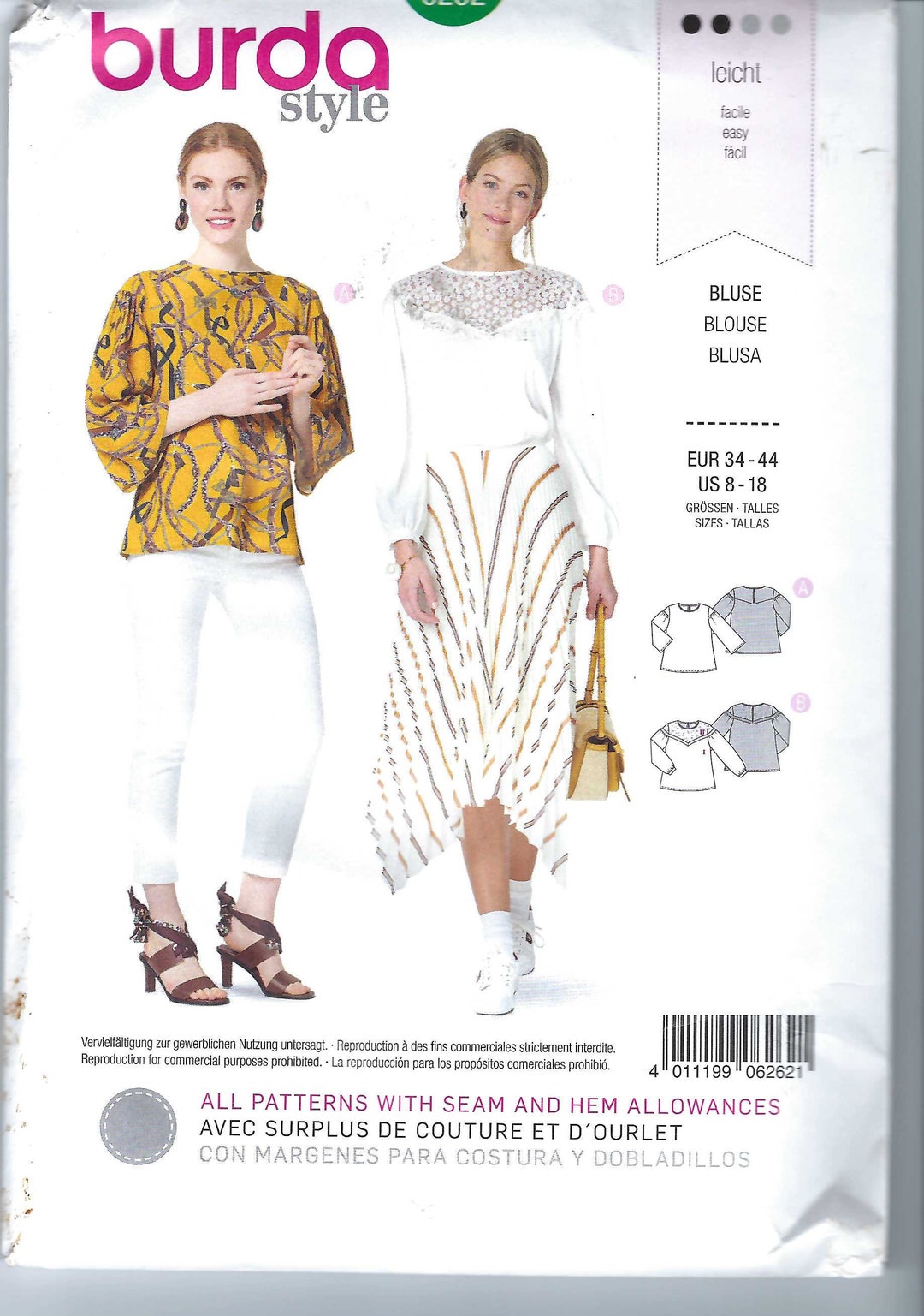 Uncut Burda Sewing Pattern 6262 Blouse - Slip Blouses Size 8-18 FF - Etsy