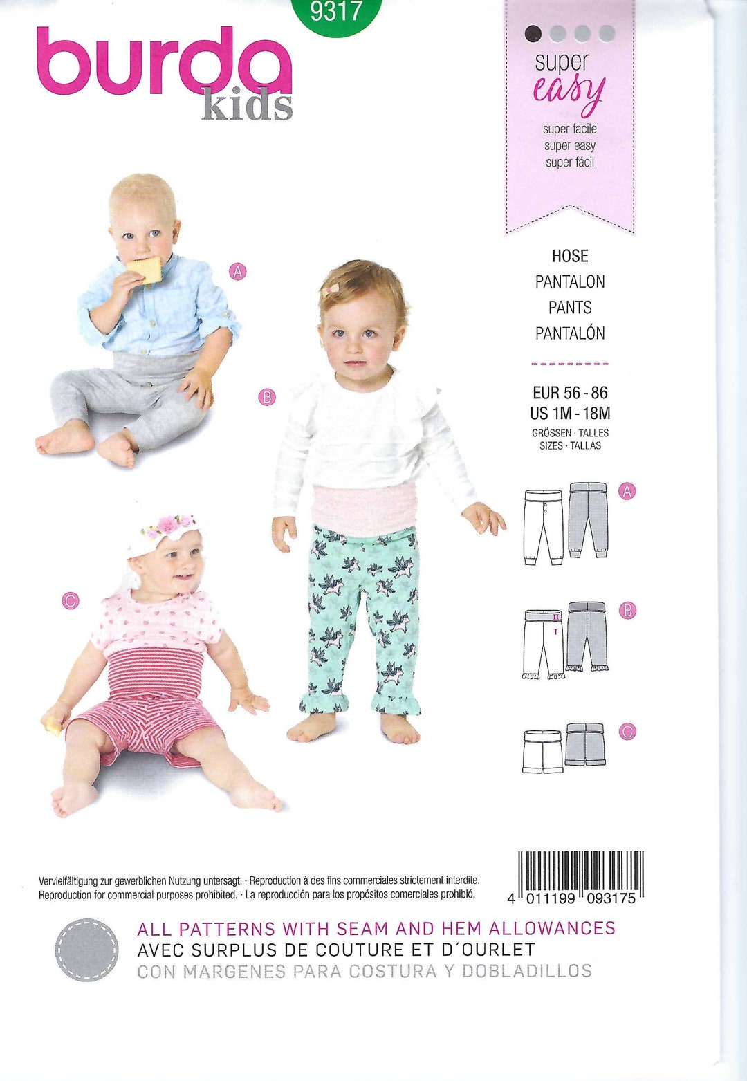 Uncut Burda Style Sewing Pattern 9317 Trousers, Shorts Ages: 1 Month-18 ...