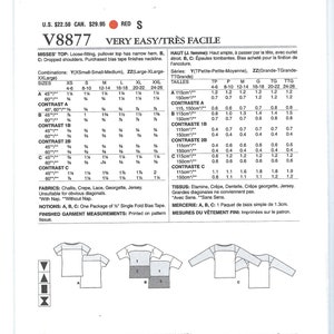 Uncut Vogue Sewing Pattern 8877 Loose Fitting Pullover Tops Sizes XS S ...