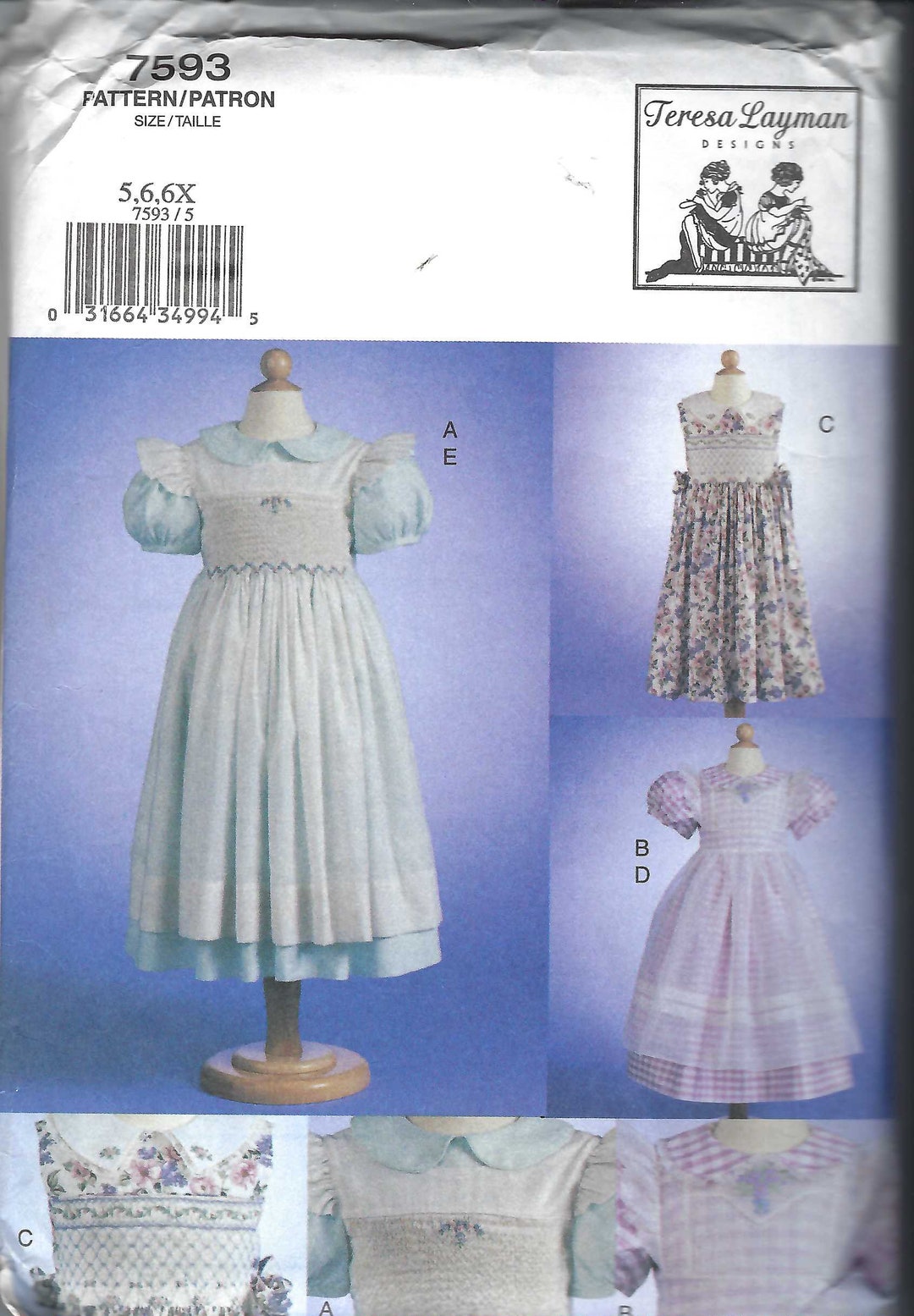 Uncut Vogue Sewing Pattern SMOCKED DRESS Pattern Vogue 7593 Girls 2-3-4 ...