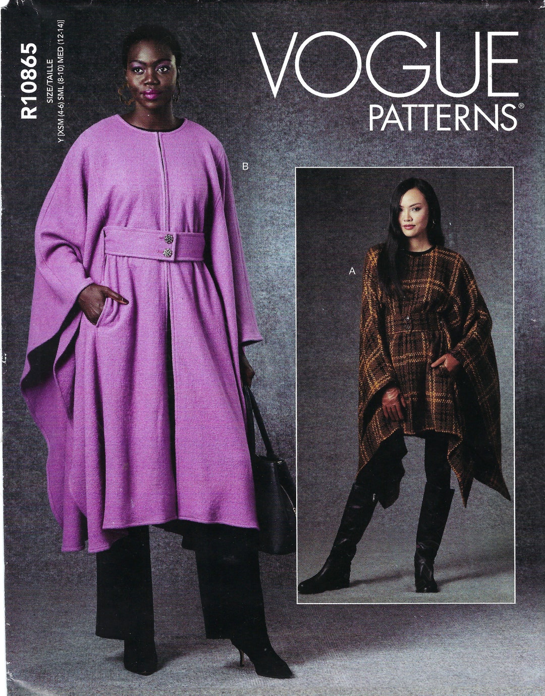 Uncut Vogue Sewing Pattern 10865 1754 Sew Misses' Unlined Capes Front ...