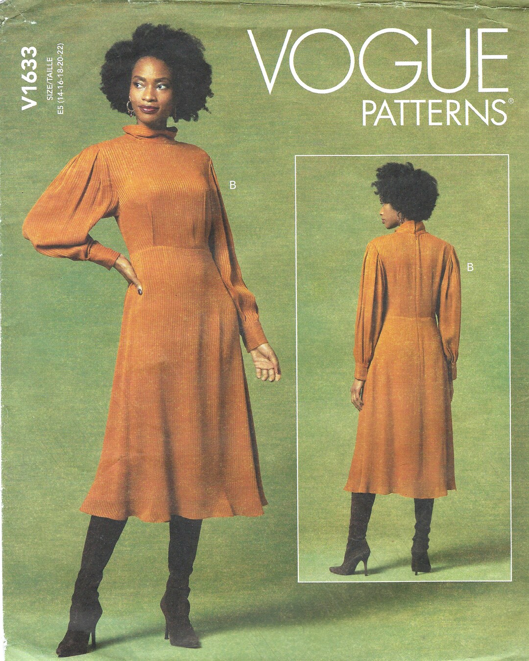 Uncut Vogue Sewing Pattern 1633 Misses Dress With Pleated Sleeve Size 6 ...