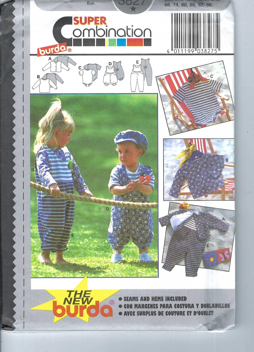 Uncut Burda Sewing Pattern 3827 Toddler Top and Bottoms Jumper Girls ...