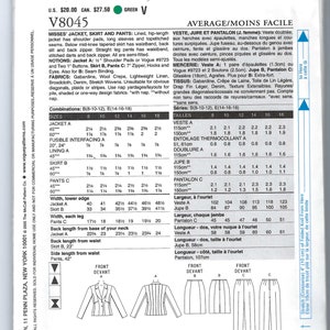 Uncut Vogue Sewing Pattern 8045 Misses' Lined Jacket, Tapered Skirt and ...