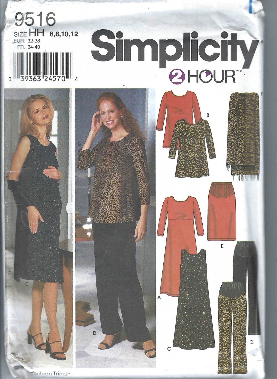 Uncut Vintage Simplicity Sewing Pattern 9516 Maternity Top Dress Skirt ...