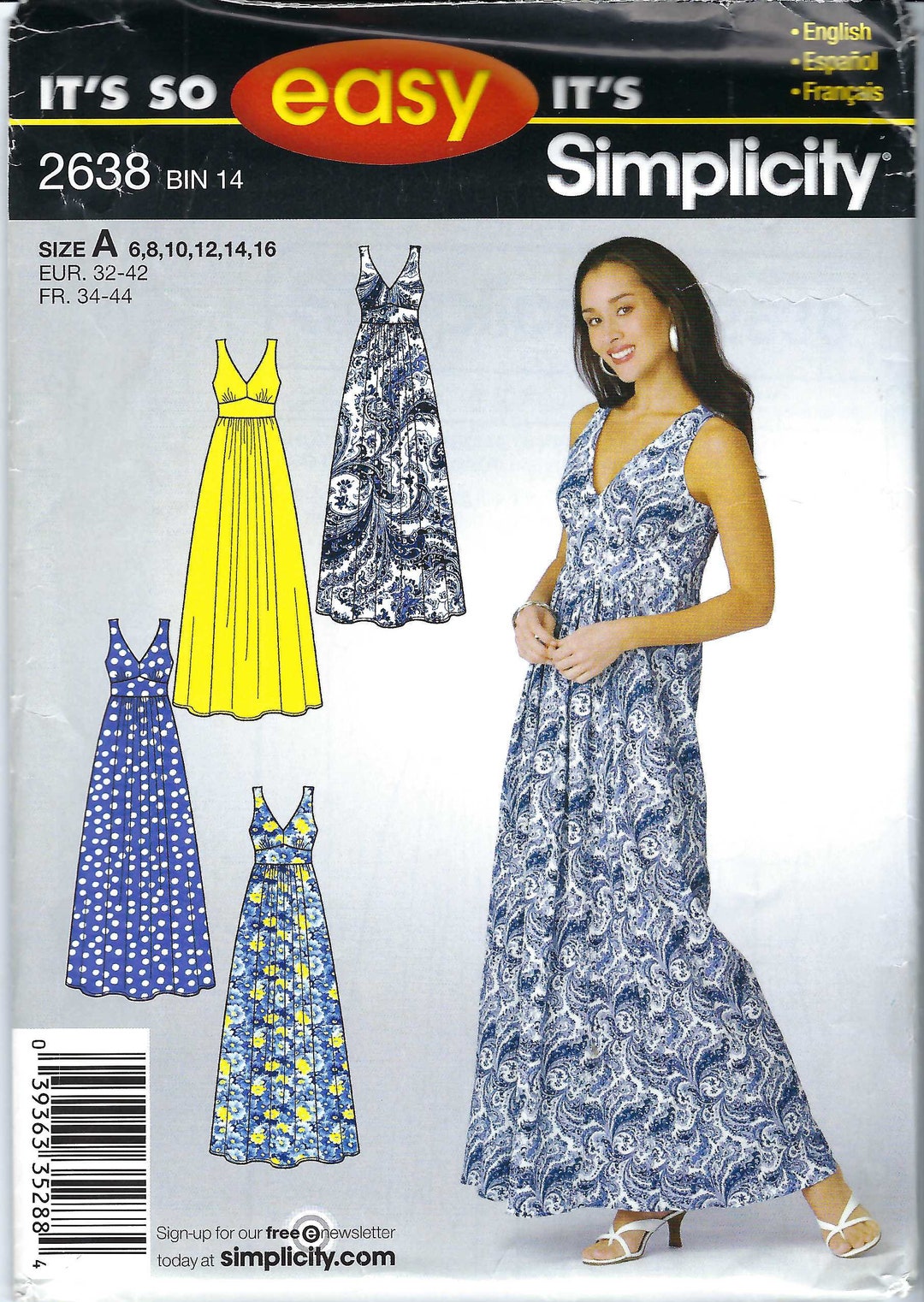 UNCUT Simplicity Sewing Pattern 2638 Misses' Dress Size A 6, 8, 10, 12 ...