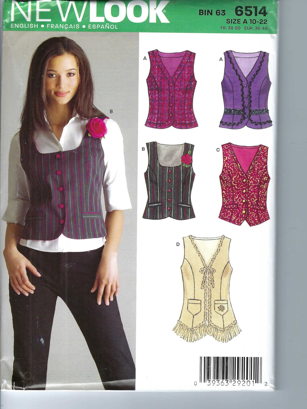 Uncut New Look Sewing Pattern 6514 Misses' Vest-sizes 10-22 FF - Etsy