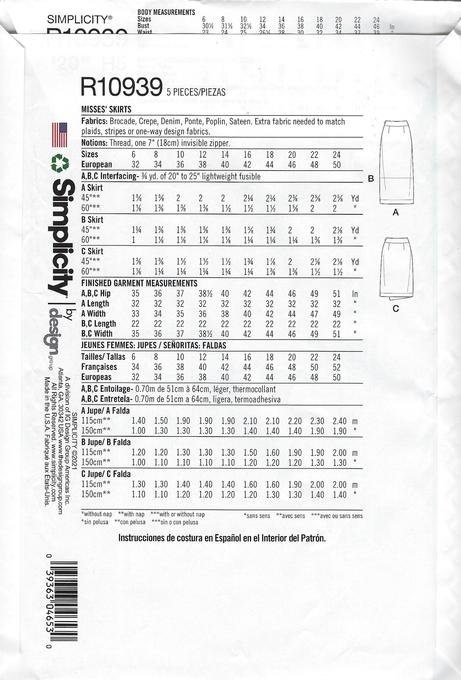 Uncut Simplicity Sewing Pattern 10939 9237 Misses' Skirts. | Etsy