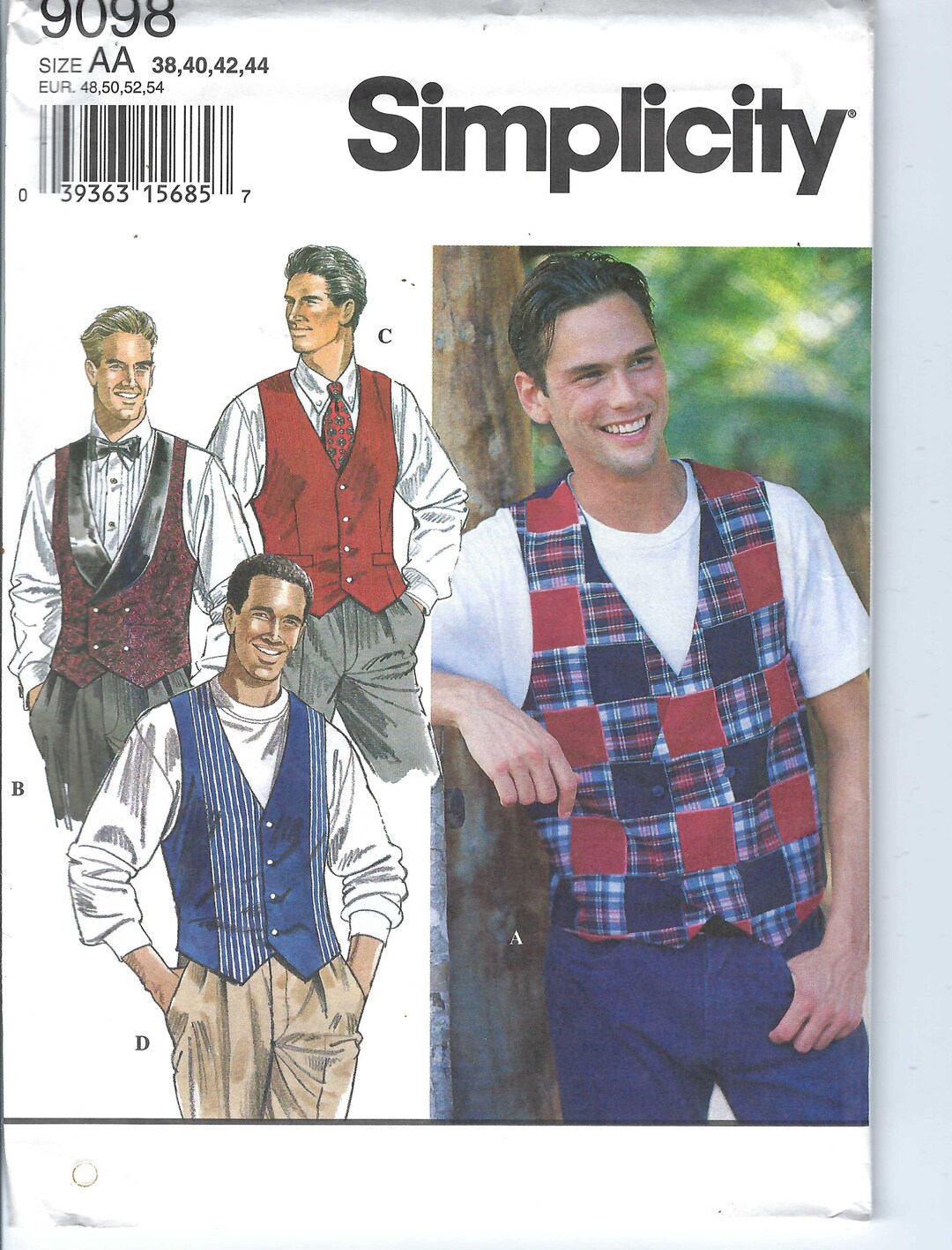 Uncut Vintage Simplicity Sewing Pattern Men's Lined Vests Single Double ...