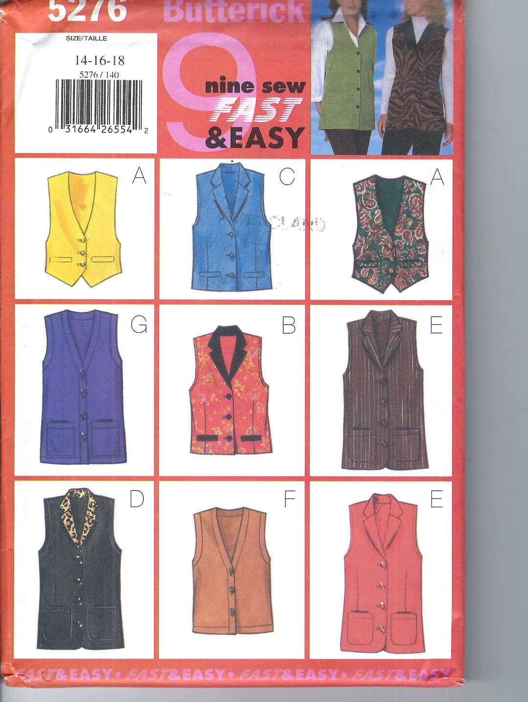 Uncut Vintage Butterick Sewing Pattern 5276 Butterick 9 Sew Fast & Easy ...