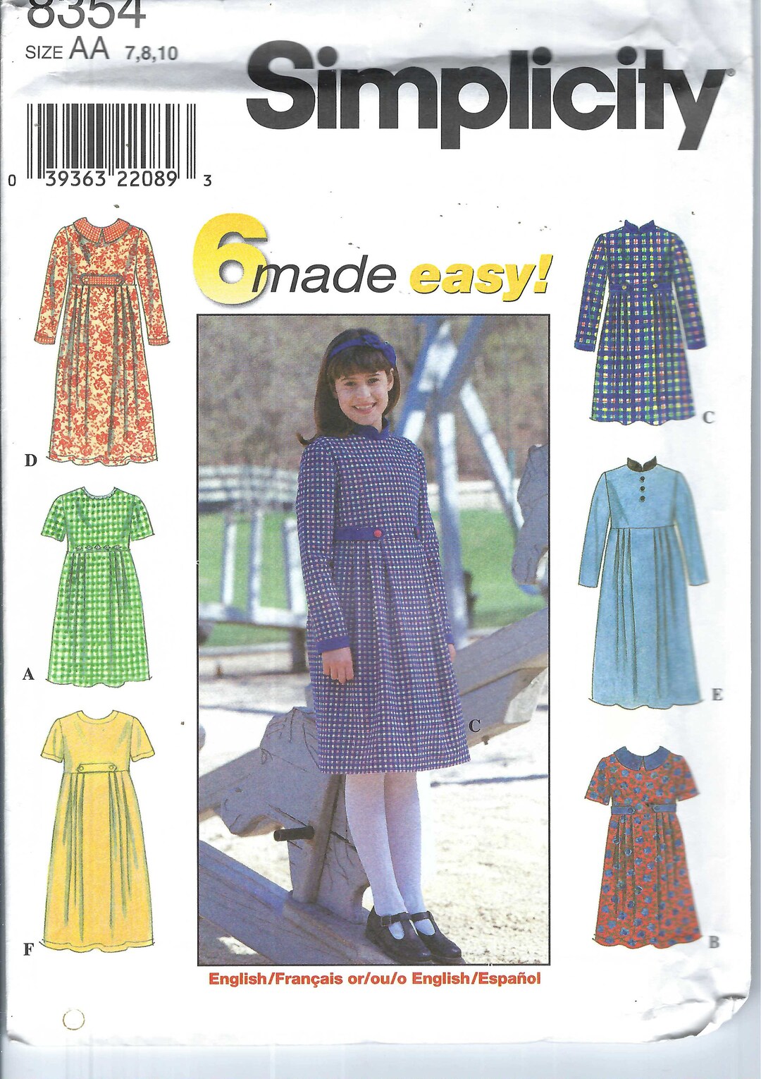 Uncut Vintage Simplicity Sewing Pattern 8354 Girl's Dress With Full Skirt Sizes 7-8-10 FF - Etsy