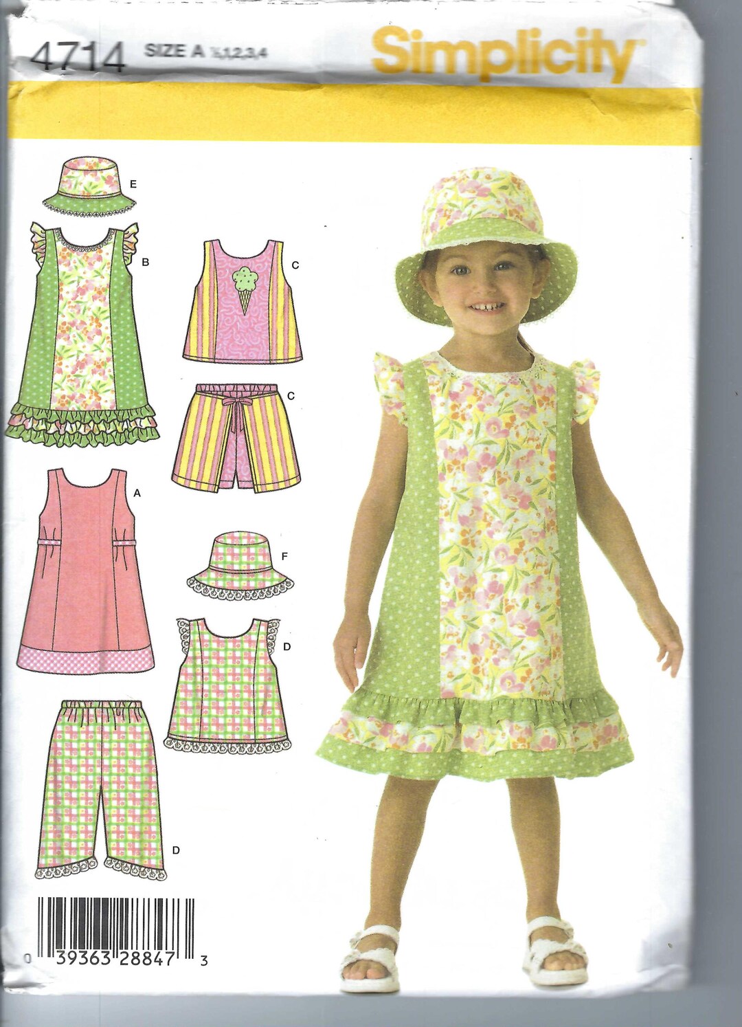 Uncut Simplicity Sewing Pattern Oddlers' Dress Top Capri Pants Skort ...