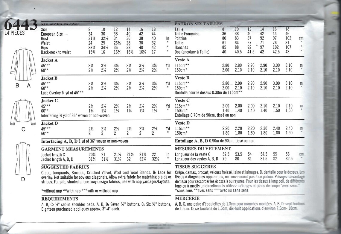 Uncut New Look Sewing Pattern 6443 Jackets Long Vests Sizes 8 | Etsy