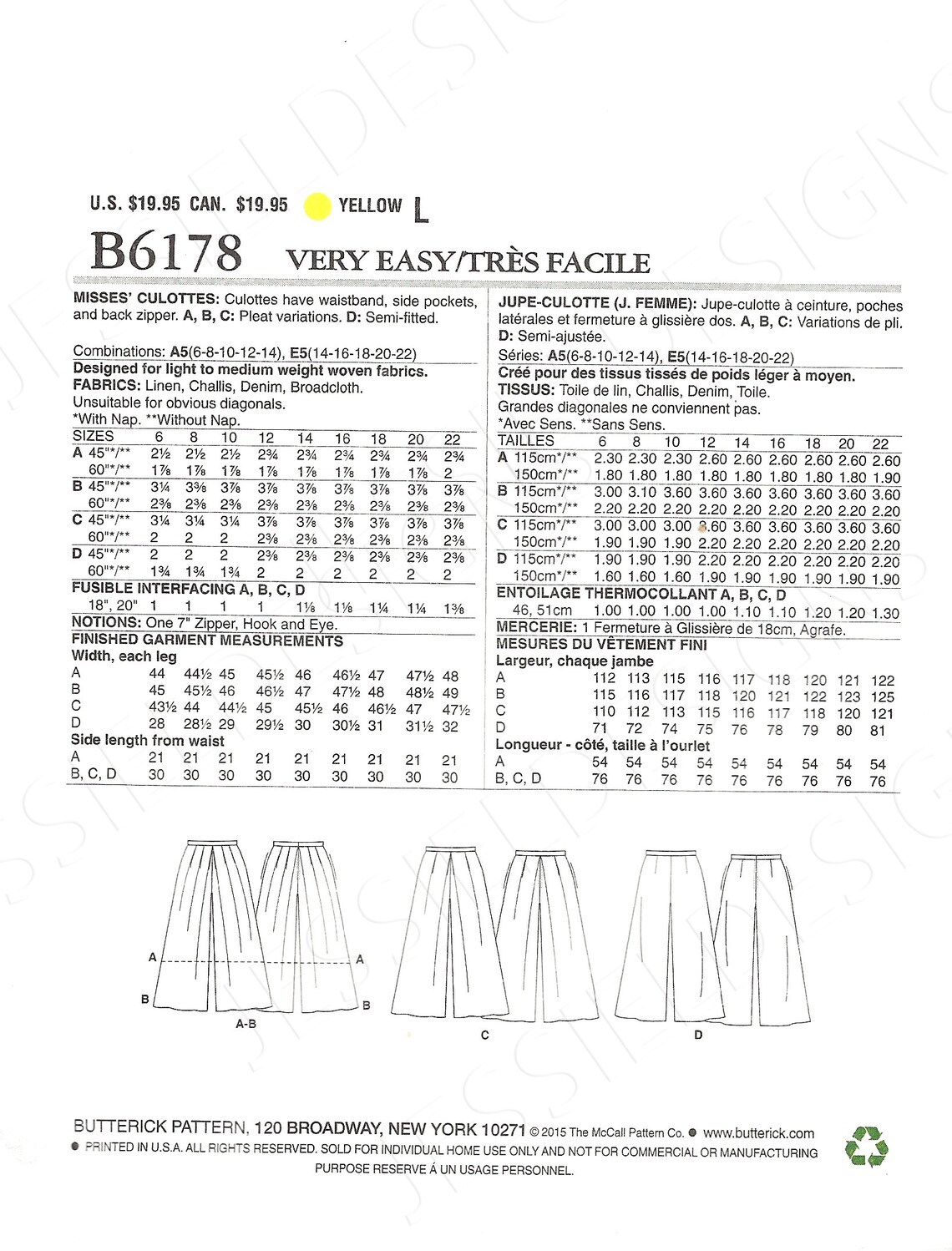 Uncut Butterick Sewing Pattern B6178 6178 Misses' Pleated - Etsy