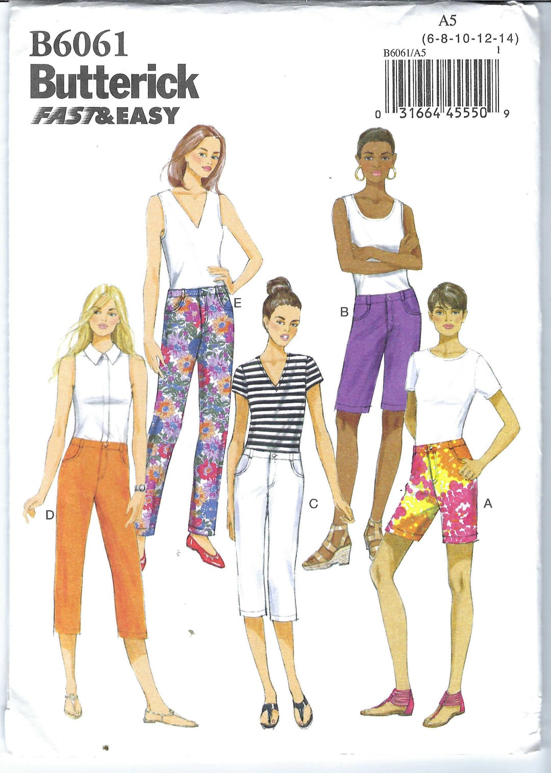 Uncut Butterick Sewing Pattern Semi-fitted Shorts and Tapered Pants ...