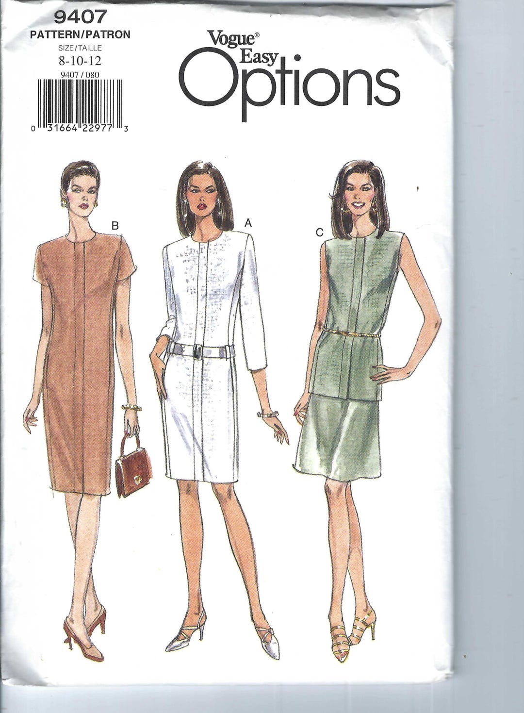 Uncut Vogue Sewing Pattern 9407, Size 8-12, Vogue Easy Options, Misses ...