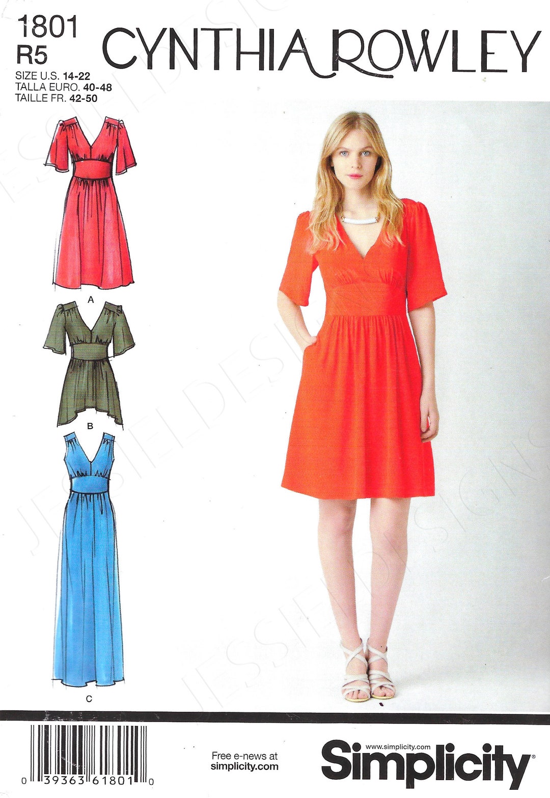 Uncut Simplicity Sewing Pattern 1801 Misses Midriff Bodice Band Dress ...
