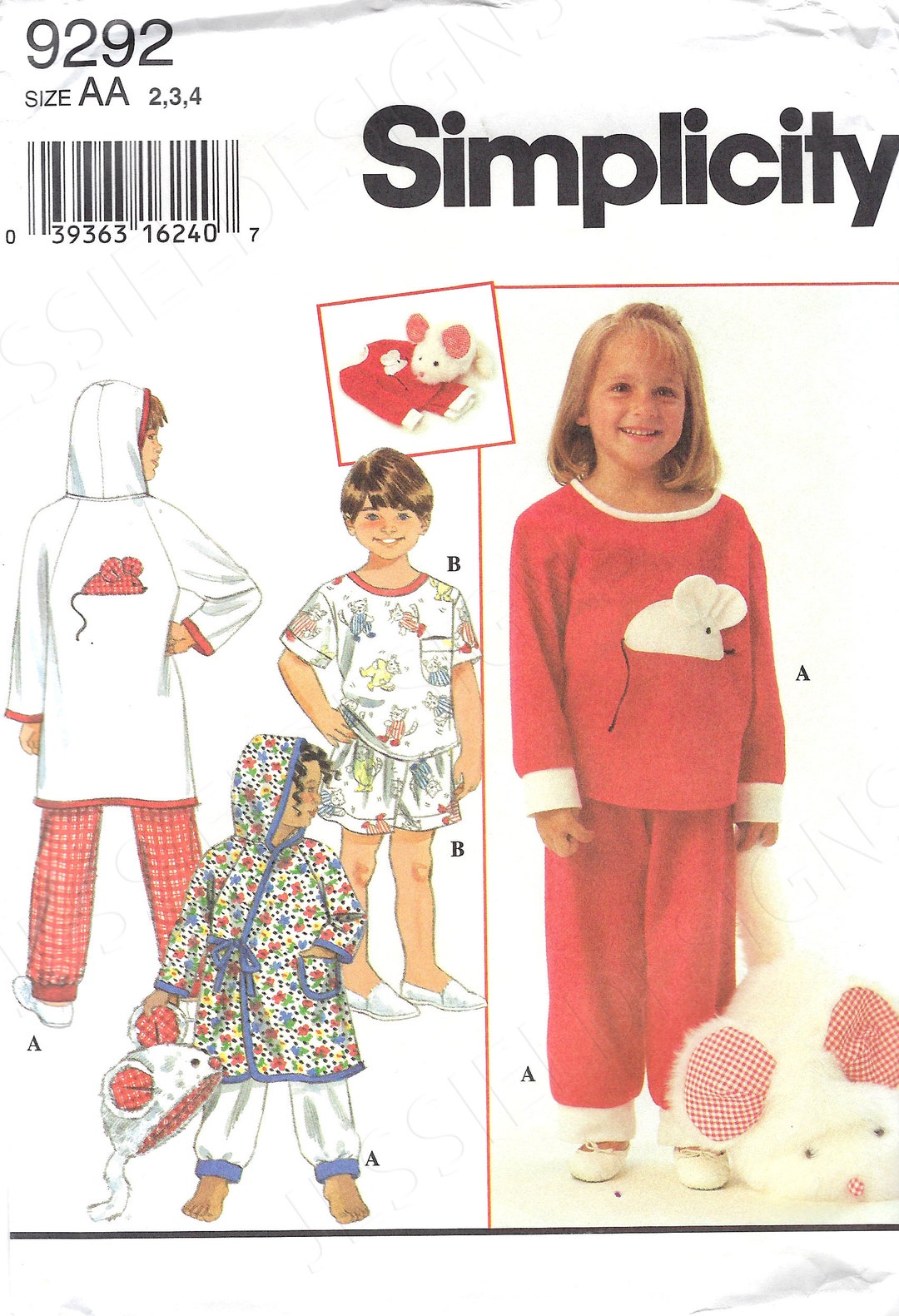 Uncut Vintage Simplicity Sewing Pattern 9292 Boys or Girls Pyjamas ...
