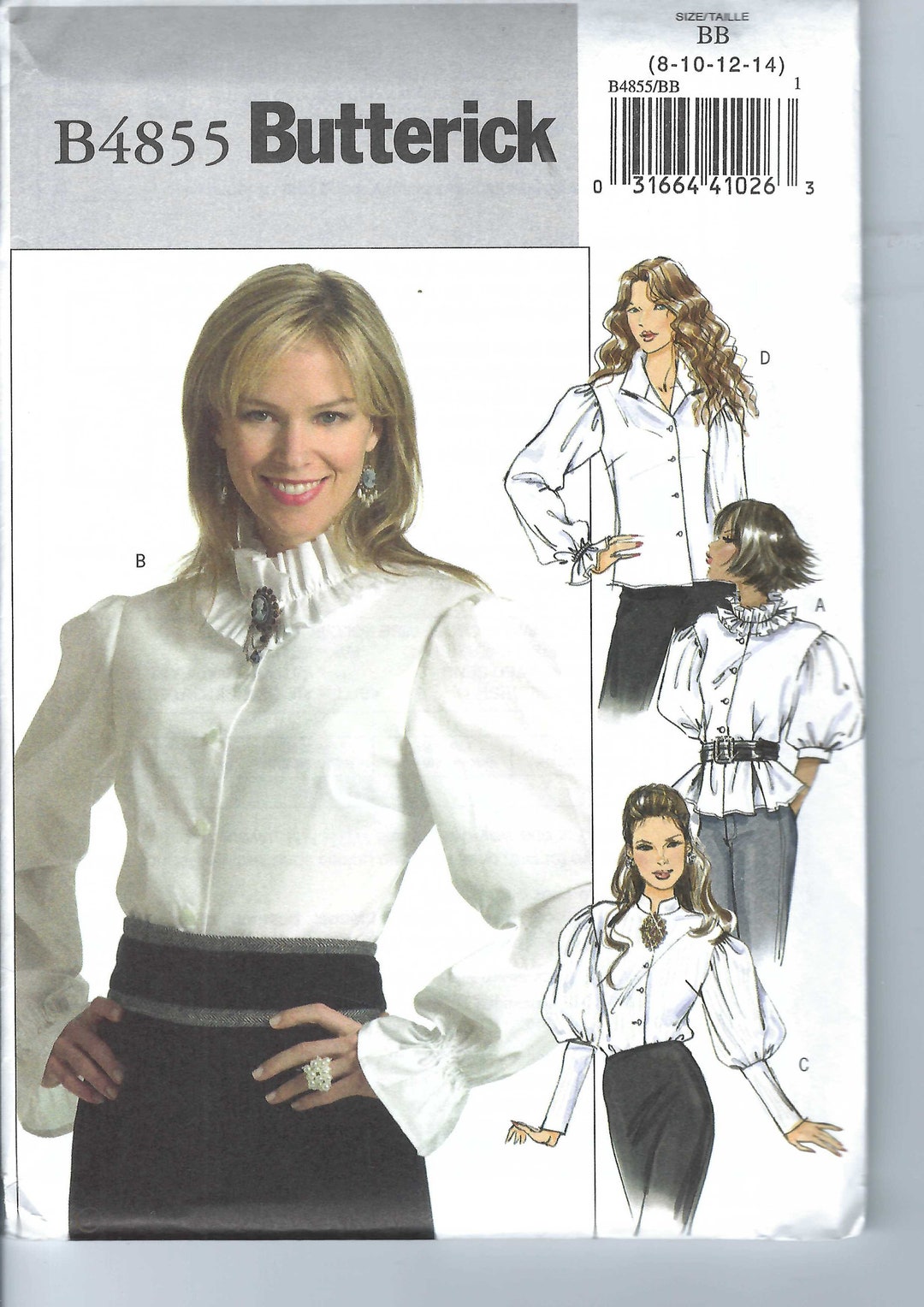 Uncut Butterick Sewing Pattern 4855 Womens Blouse Puff Sleeve Blouse ...