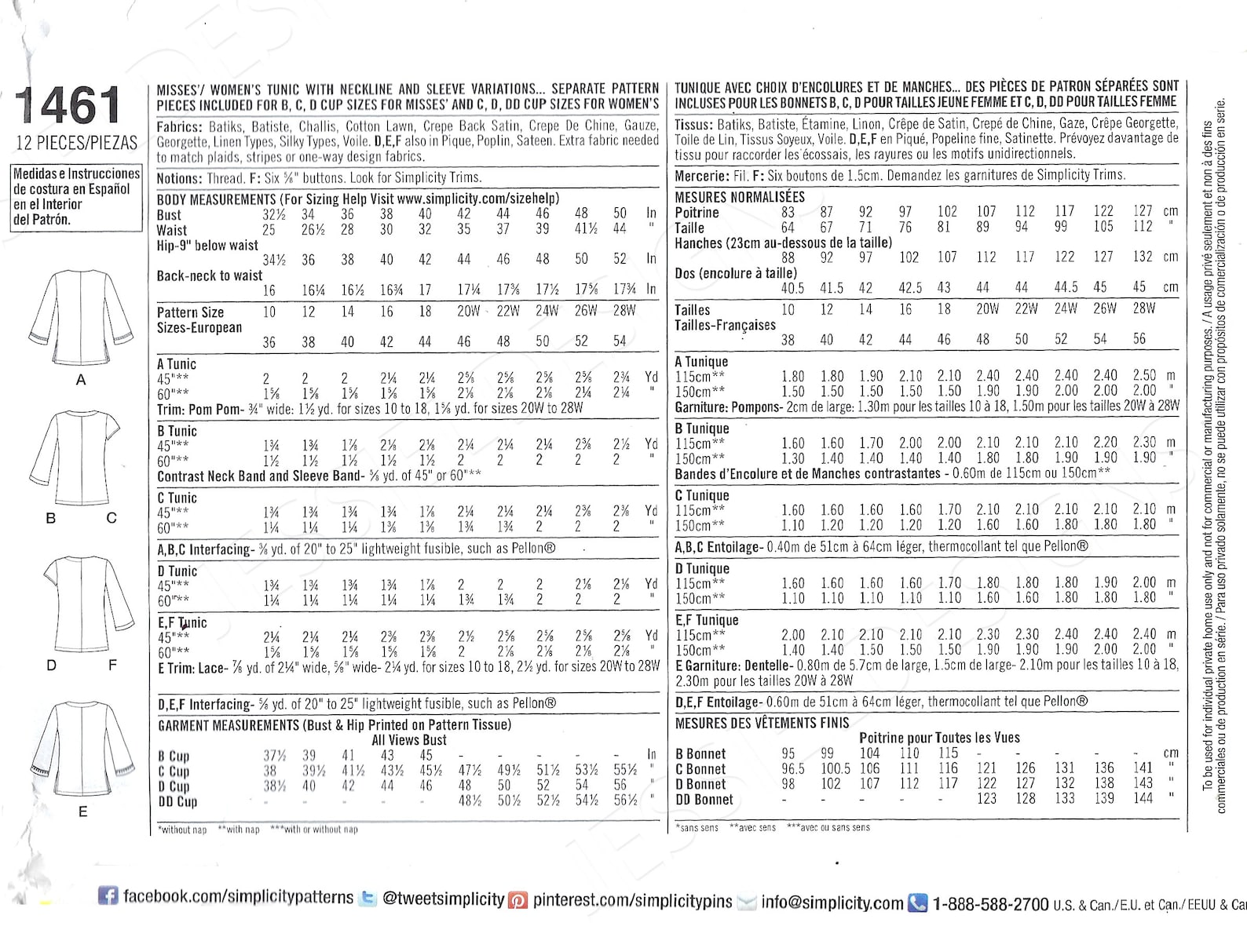 Uncut Simplicity Sewing Pattern 1461 Sewing Pattern Misses Tunic With ...