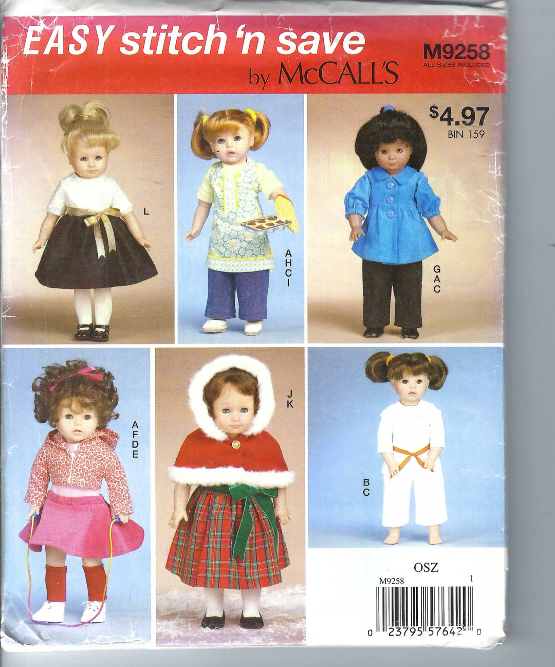 Uncut Mccalls Sewing Pattern 9258 18" Tall Doll Wardrobe Clothes Top ...