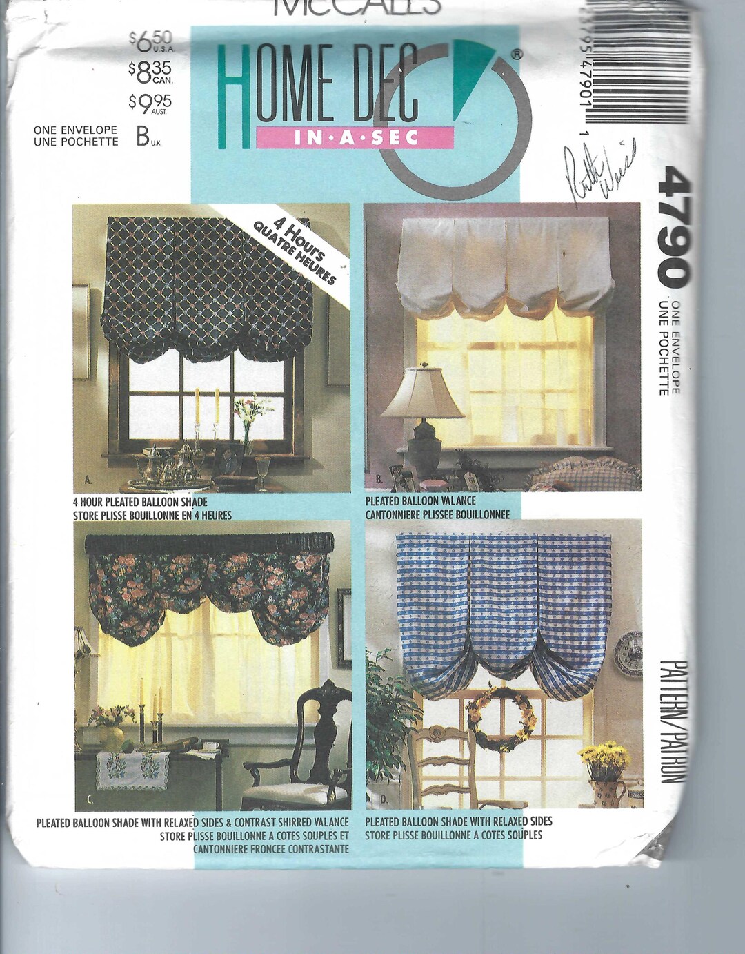 Uncut Mccalls Sew Sewing Pattern 4790 'home Dec In-a-sec' Window ...