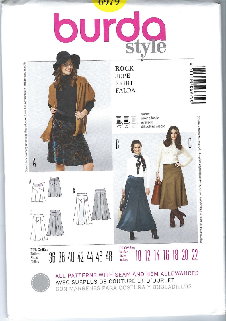 Uncut Burda Style Sewing Pattern Gored Skirt Burda 6979 Misses - Etsy