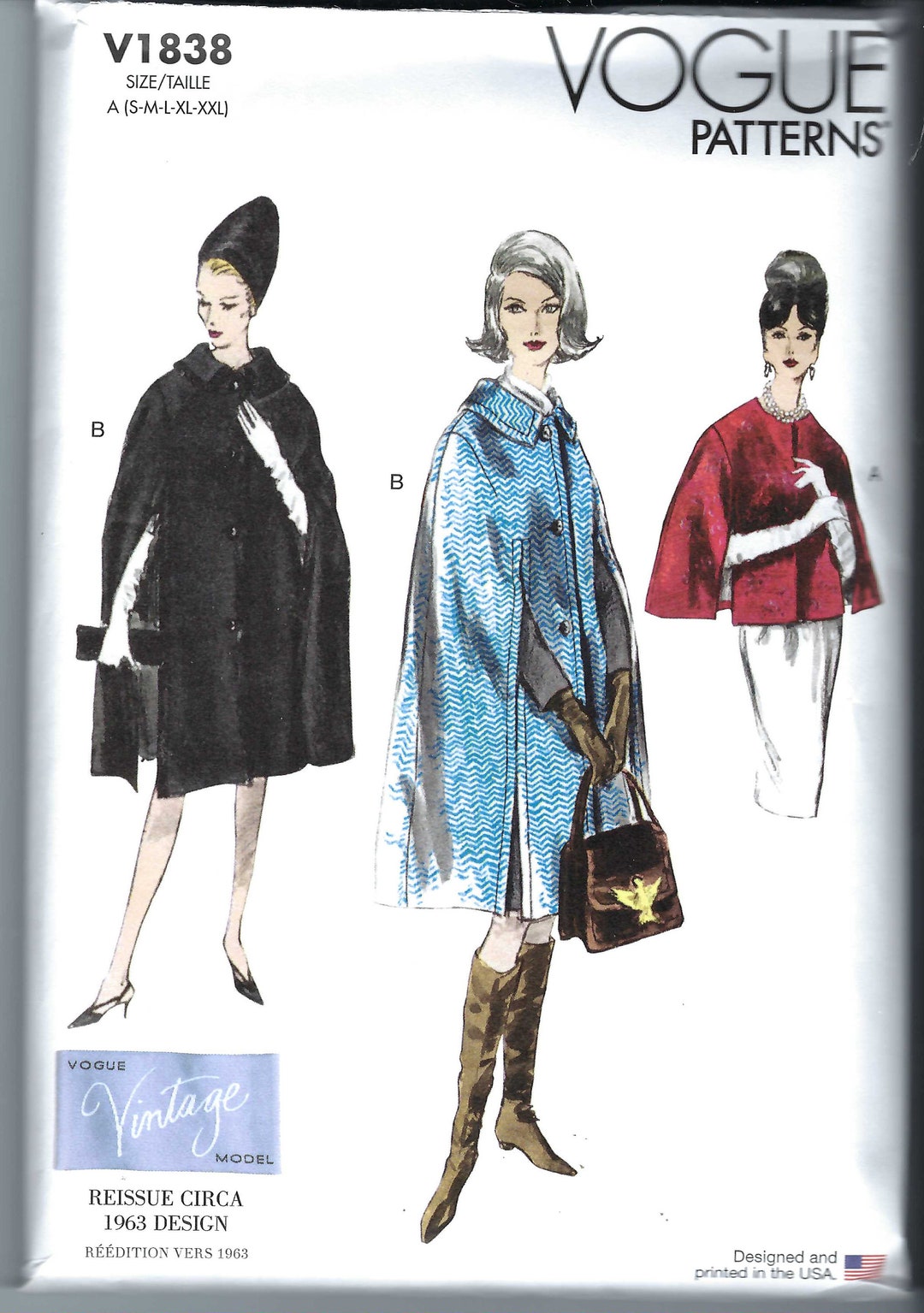 Uncut Vogue Sewing Pattern Womens Cape Jackets, Winter Coat Pattern ...