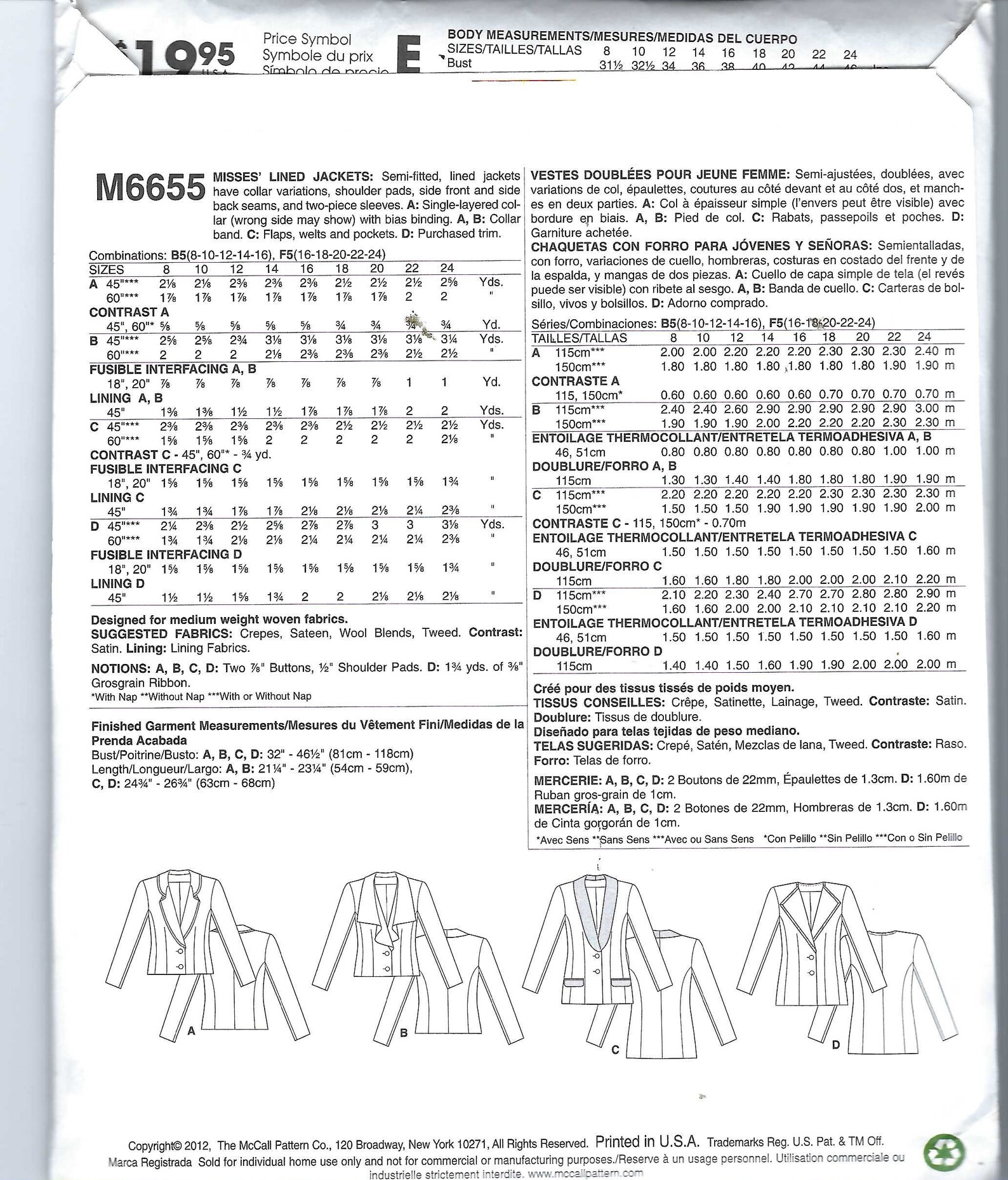 UNCUT Mccalls Sewing Pattern 6655 Women's/misses' - Etsy