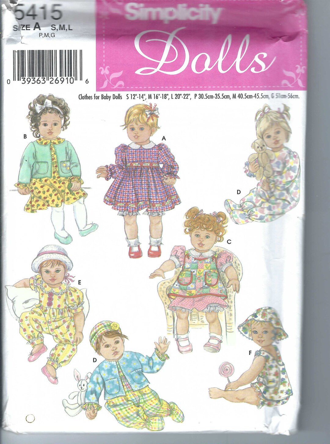 Uncut Simplicity Sewing Pattern Doll Size S, M, L Crafts Sewing Pattern ...