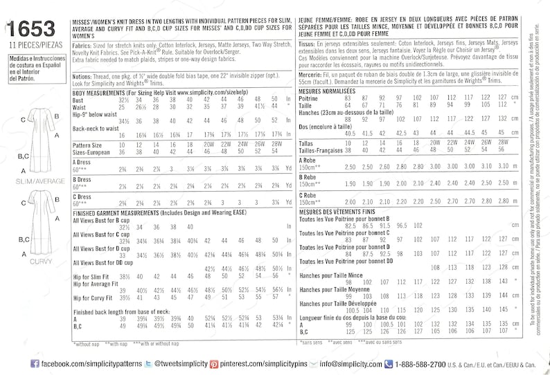 Uncut Simplicity Sewing Pattern 269 501 1653 Misses' & Plus Sizes ...