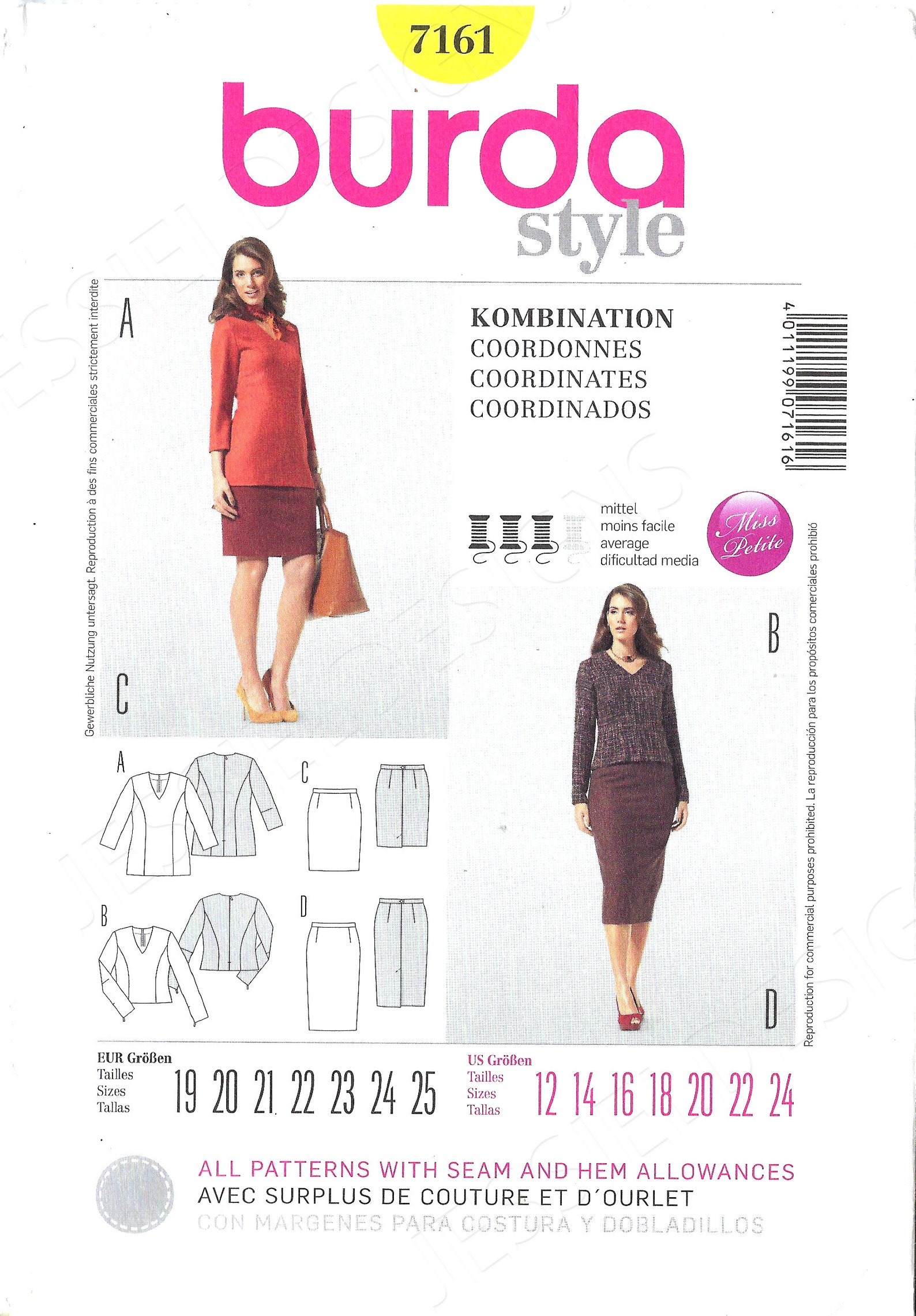 Burda Style Pattern 7161 Sewing Pattern-coordinates Size 12-24 Uncut - Etsy