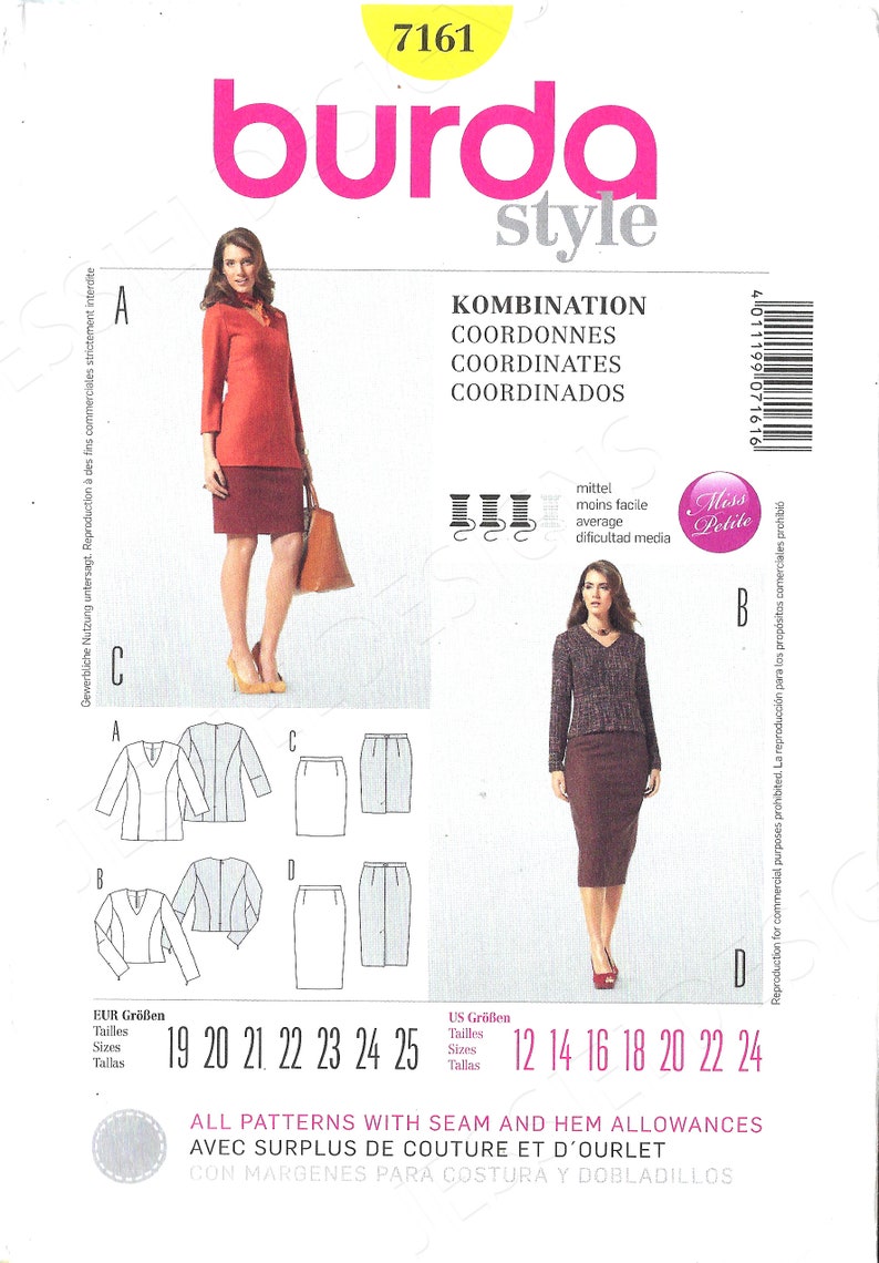 Burda Style Pattern 7161 sewing pattern-coordinates size 12-24 | Etsy