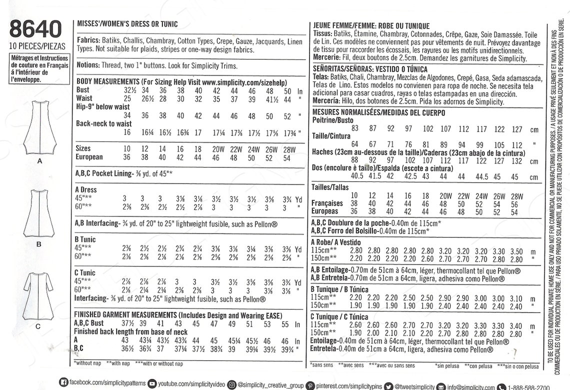 Uncut Simplicity Sewing Pattern 8640 Misses'/women's - Etsy