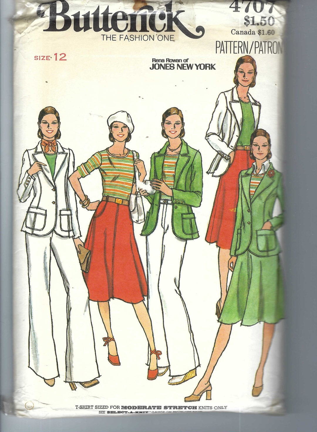 Uncut Vintage Butterick Sewing Pattern Jacket, T-shirt, Skirt & Pants ...