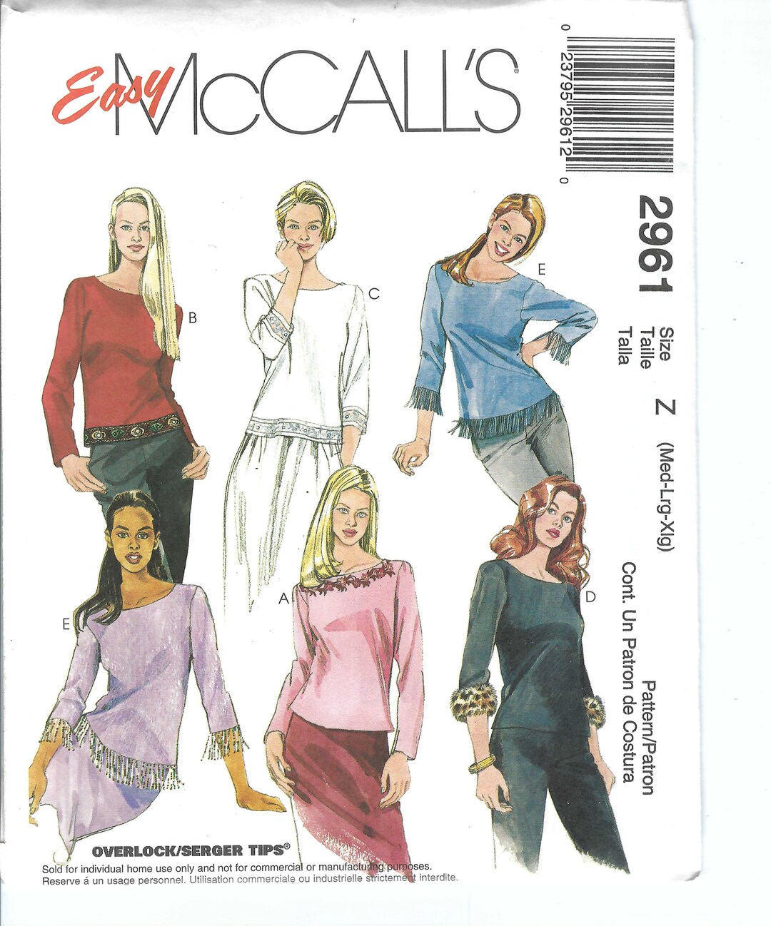 Uncut Mccalls Sewing Pattern 2961 Misses' Knit Tops Sizes M-l-xl FF - Etsy