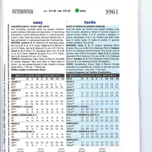 Uncut Butterick Sewing Pattern 3961 Boys Jacket AND PANTS Size 4 5 6 12 ...