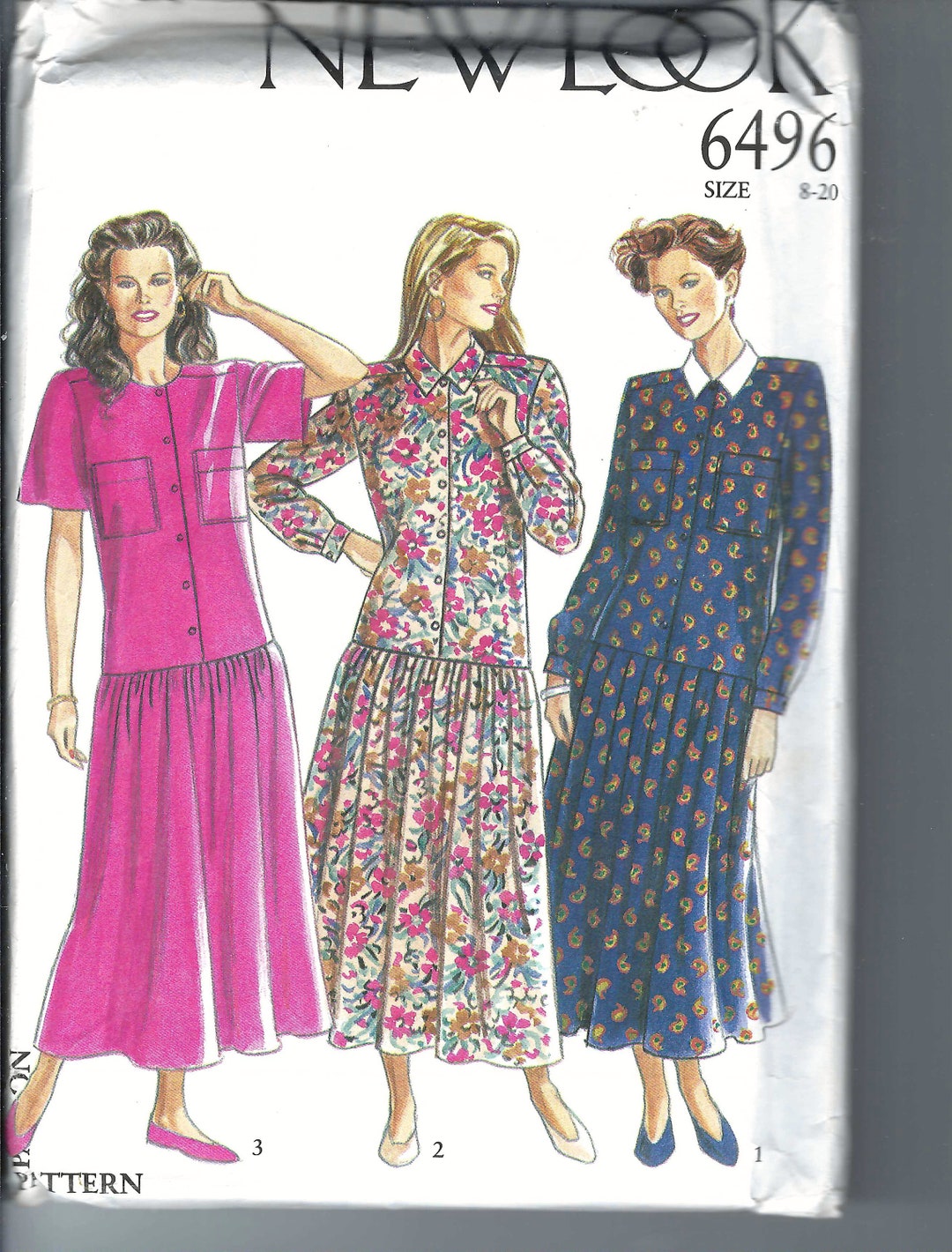 Rare Uncut Vintage New Look Sewing Pattern 6496 Misses Dress Size 8-20 ...