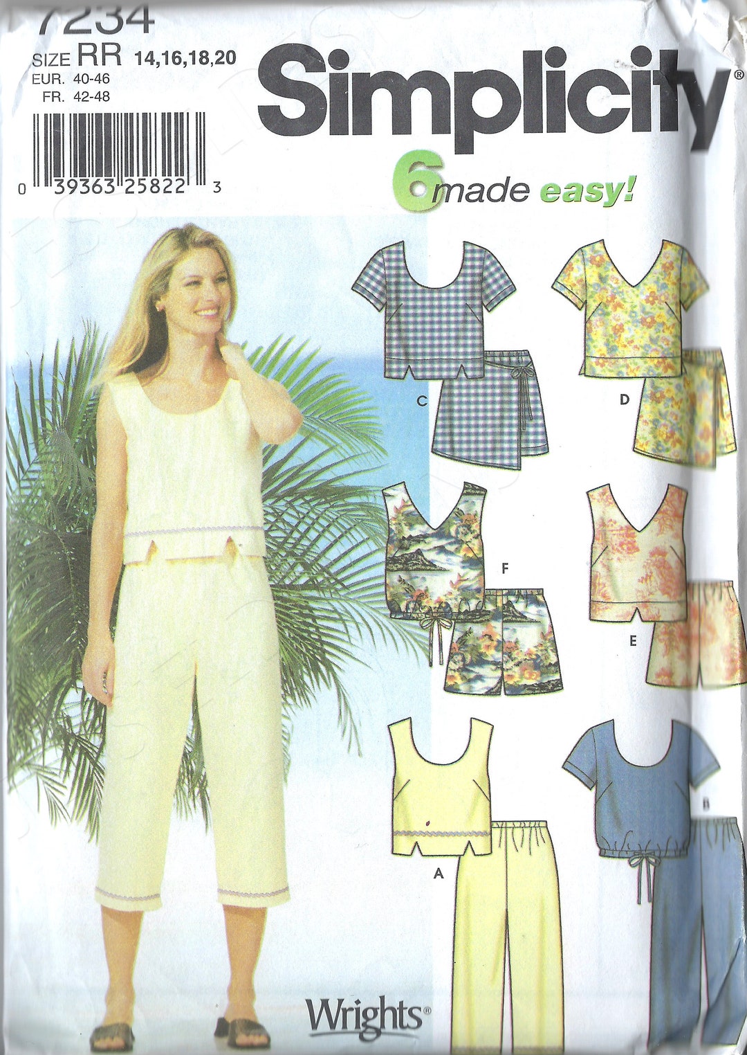Uncut Simplicity Sewing Pattern 7234 Sewing Pattern Misses Top and ...