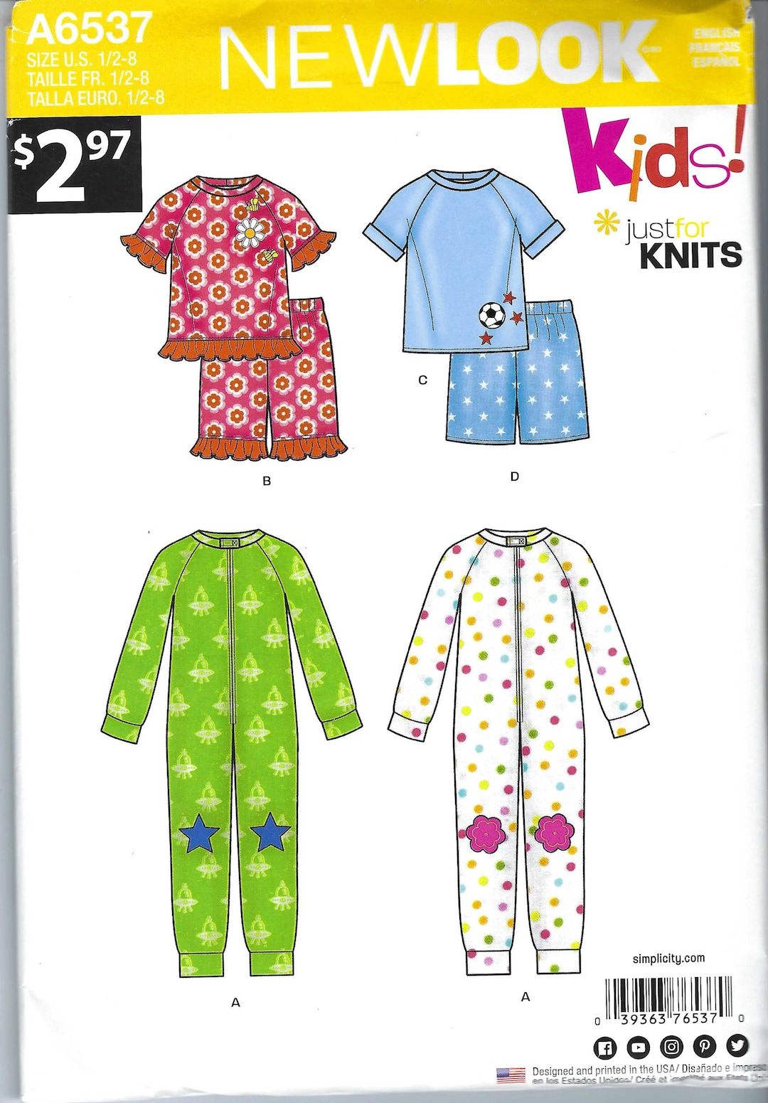 Uncut New Look Sewing Pattern 6537 New Look Sewing Pattern, Kids Pajama ...