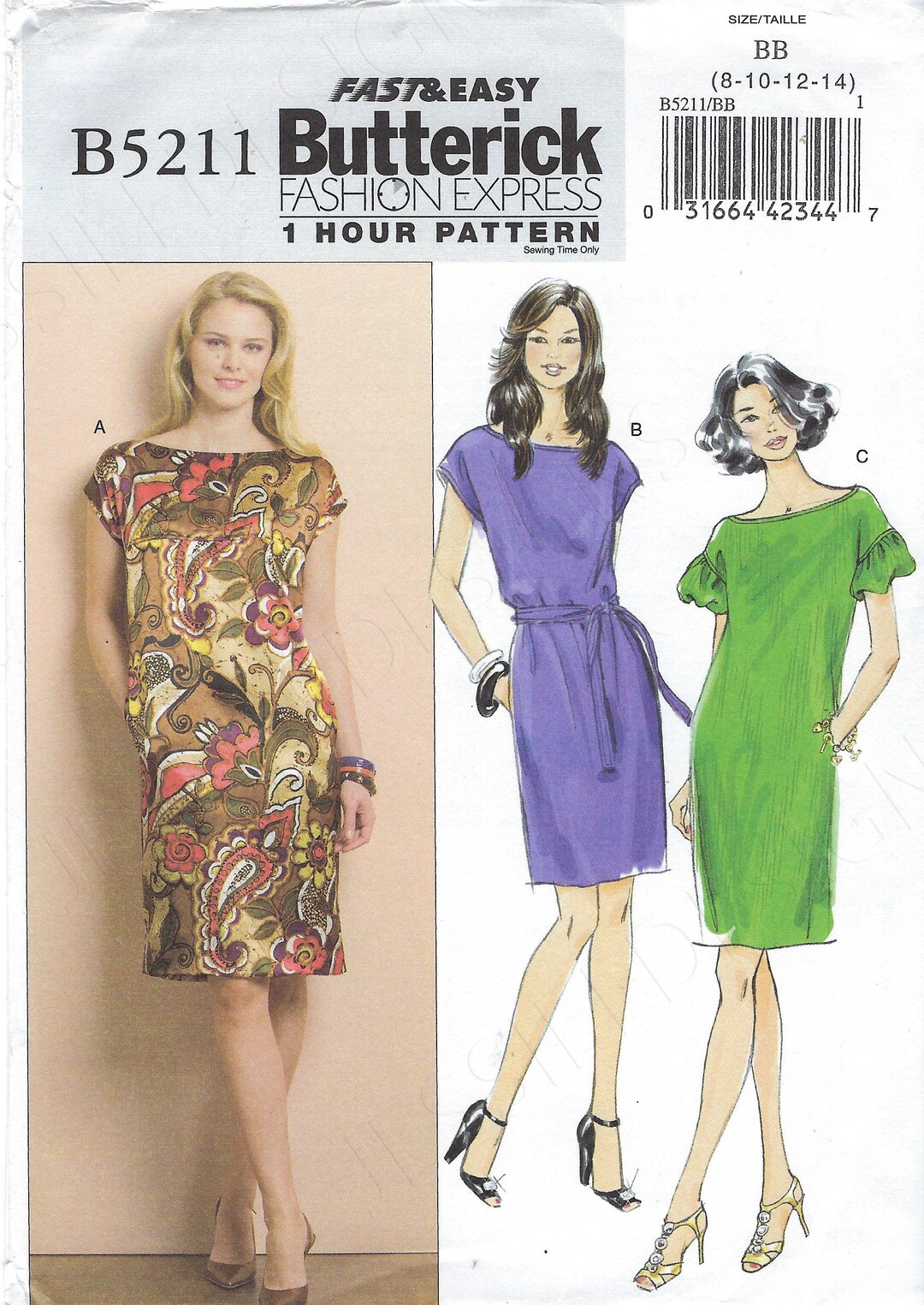 Uncut Butterick Sewing Pattern 5211 - Misses' Dresses, 3 Styles, Sizes ...