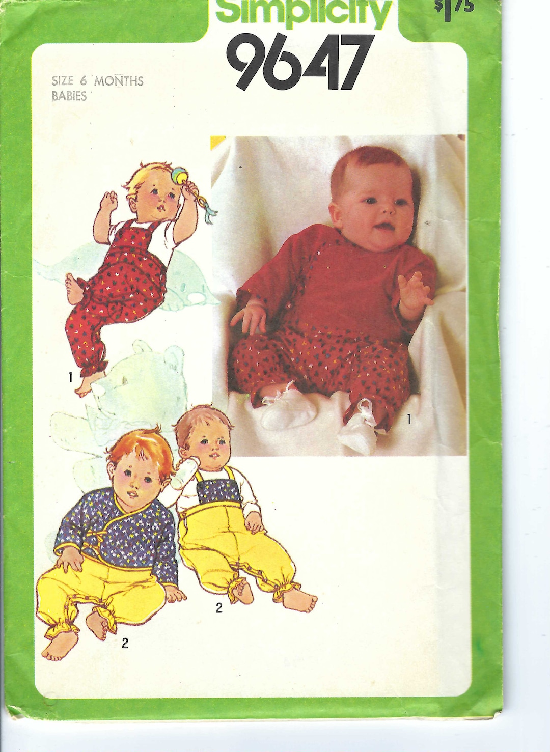 Uncut Vintage Simplicity Sewing Pattern 9647 Babies Overalls Front Wrap ...