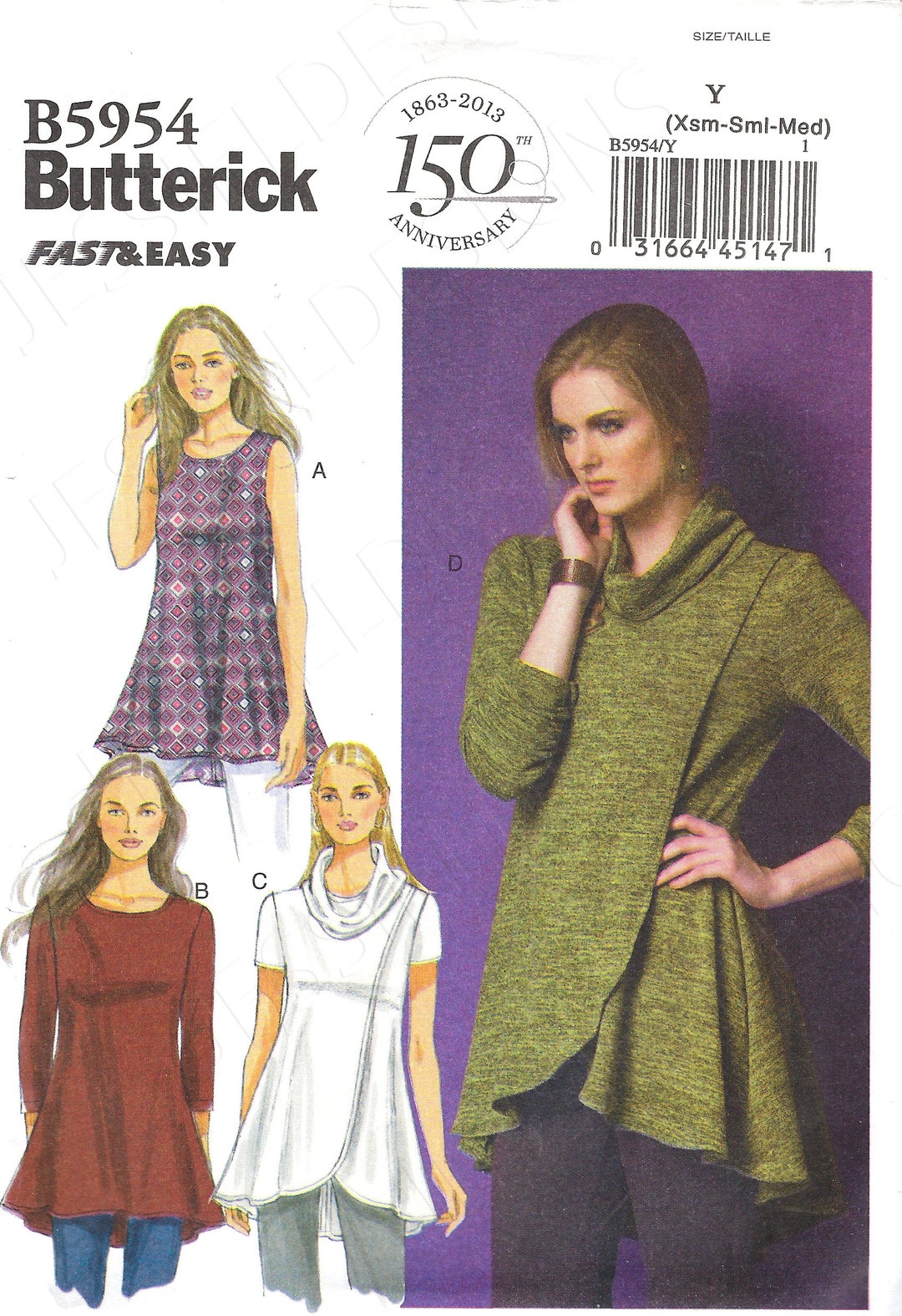 Uncut Butterick Sewing Pattern 5954 Fast & Easy Misses' Tunic Pattern ...