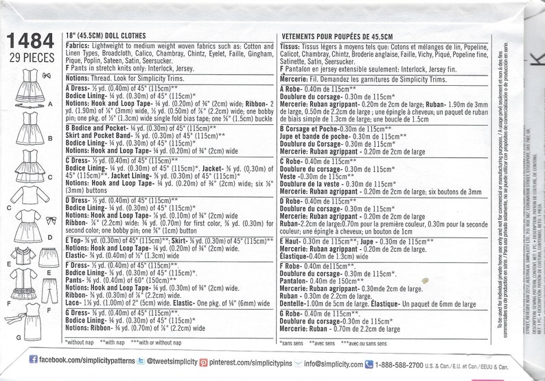 Uncut Simplicity Sewing Pattern 1484 Dianne Morin Designs 18 in Doll ...