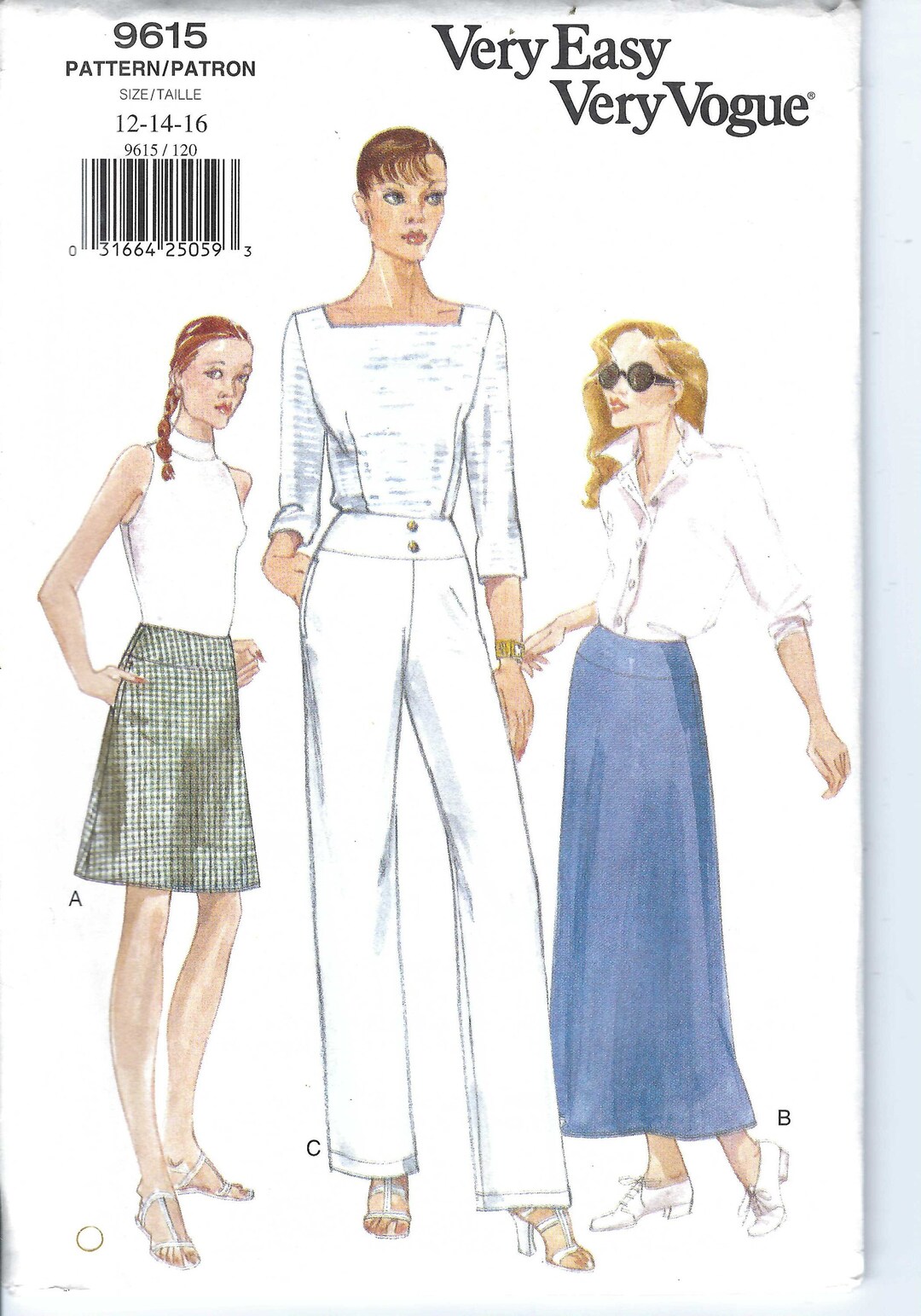 Uncut Vintage Vogue Sewing Pattern 9615 Very Easy Skirt and Pants Size ...
