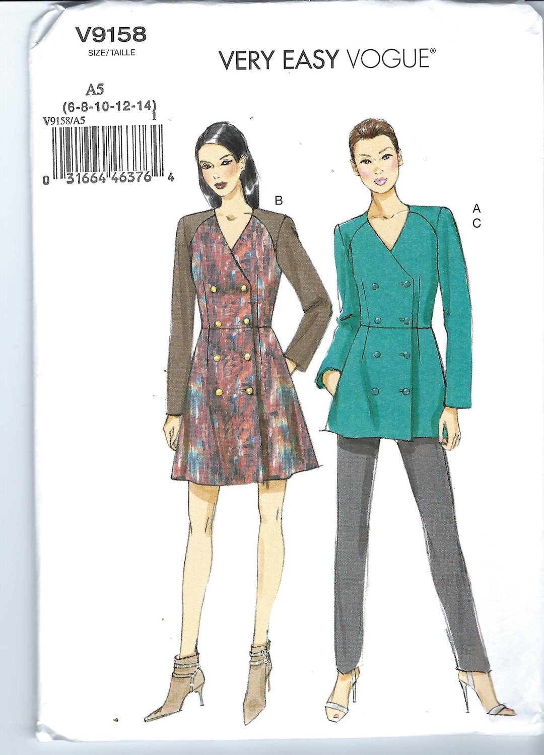 Uncut Vogue Sewing Pattern 9158 Top Dress and Pants Size 6 8 10 12 14 ...
