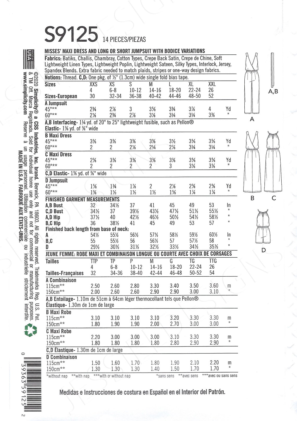 Uncut Simplicity Sewing Pattern 9125 1355 Womens Jumpsuit | Etsy