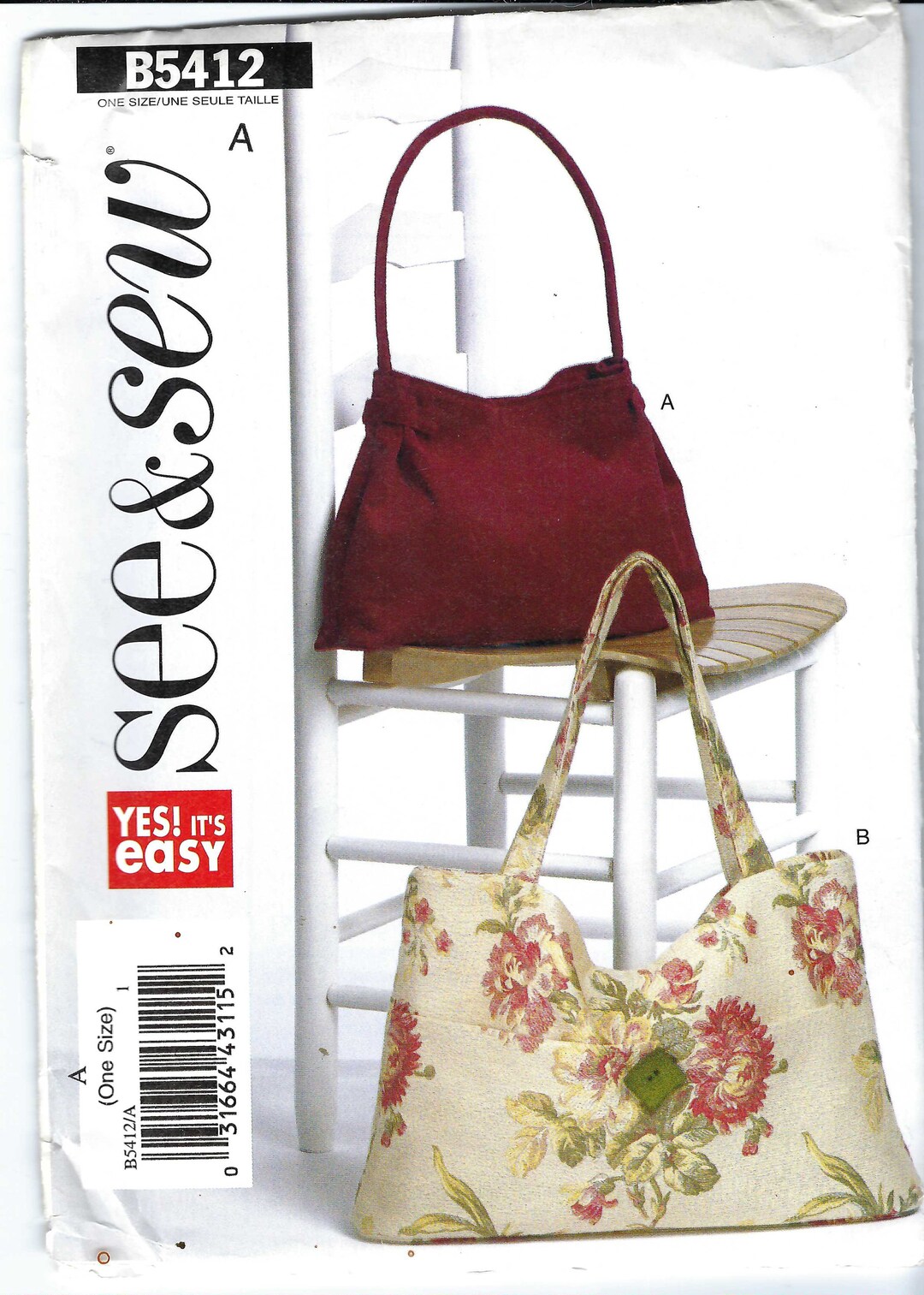 Uncut Butterick Sewing Pattern 5412 Pattern Handbag Purse Tote - Etsy